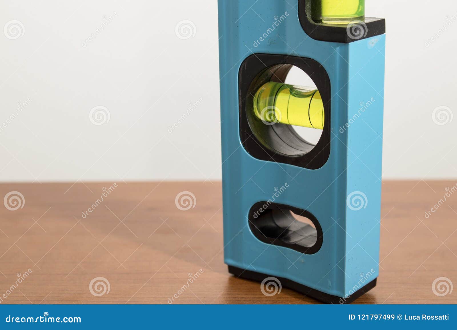 Blue Bubble Level on a Wood Table Stock Image - Image of balance, blue ...