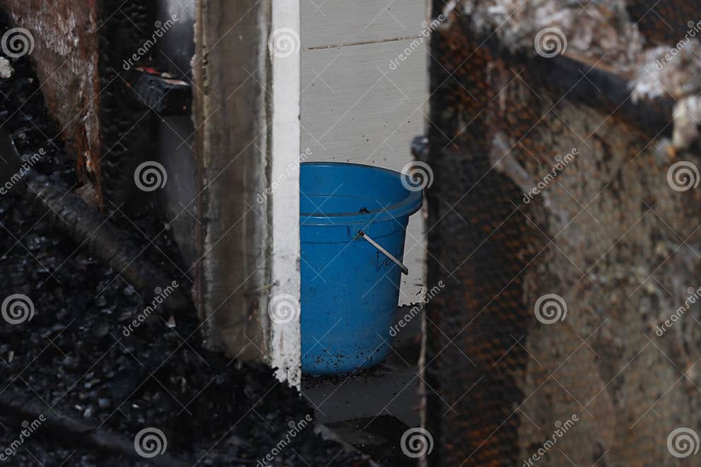 Blue Plastic Bucket Survives Building Fire Stock Photo - Image of ...