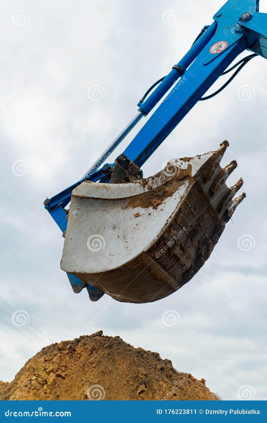 Blue Bucket Excavator Close Up Stock Image - Image of soil ...