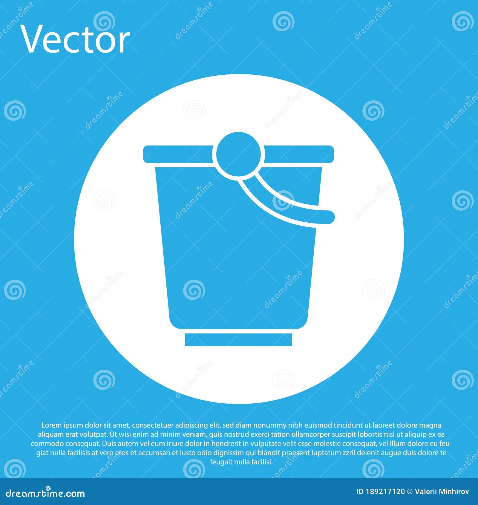 Blue Bucket Icon Isolated on Blue Background. White Circle Button Stock ...