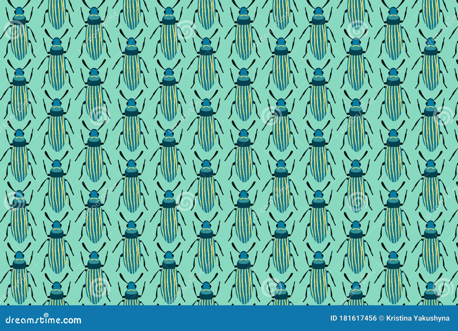 Blue Bug Pattern on Green. Insects Background Stock Illustration ...