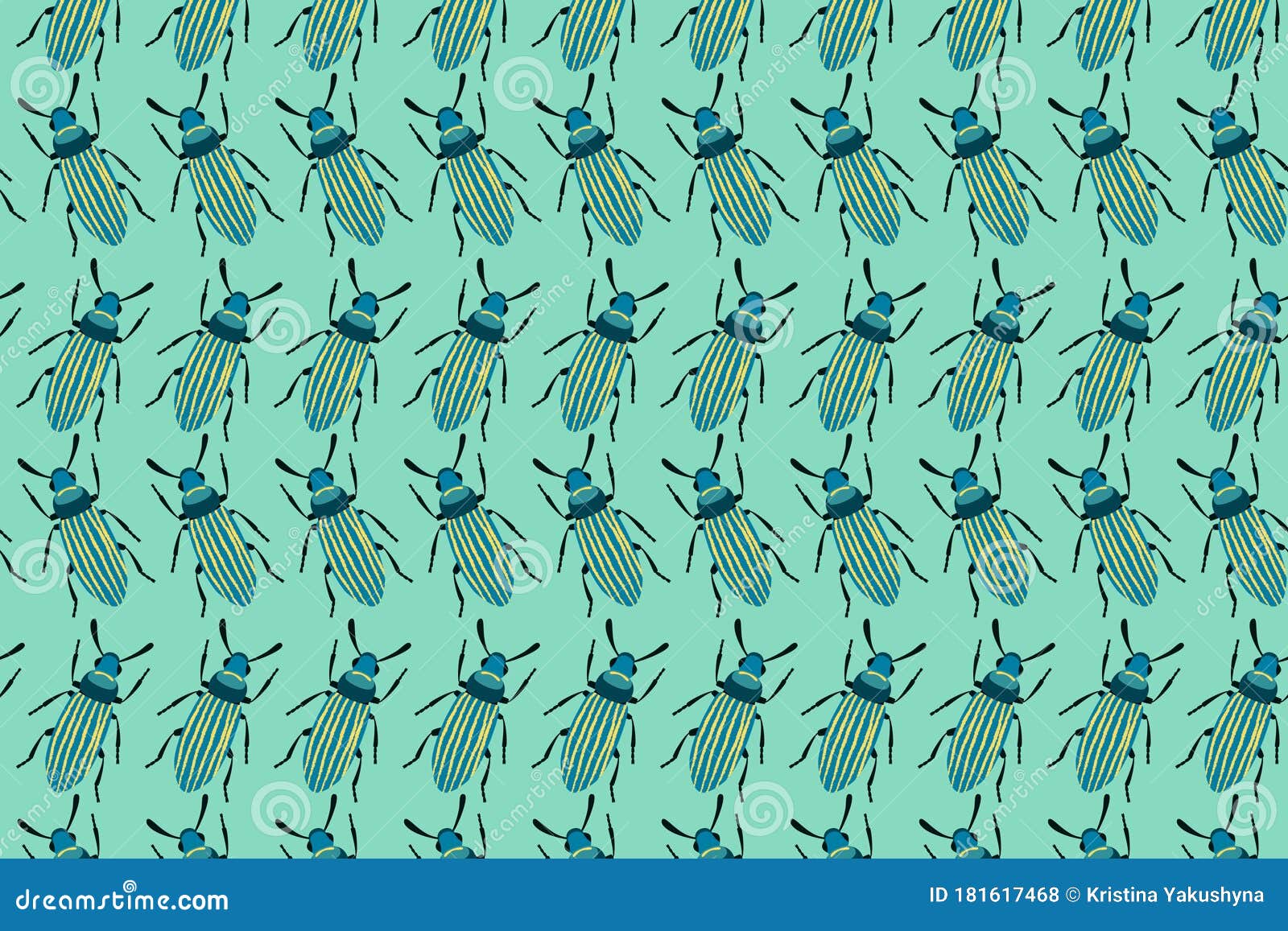 Blue Bug Pattern on Green. Insects Background Stock Illustration ...