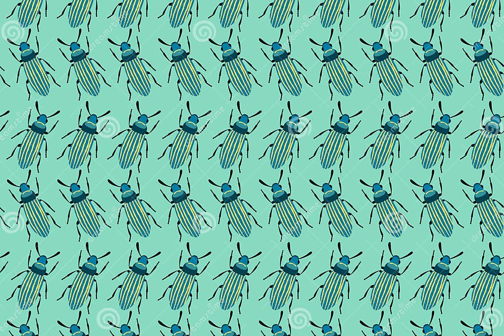 Blue Bug Pattern on Green. Insects Background Stock Illustration ...
