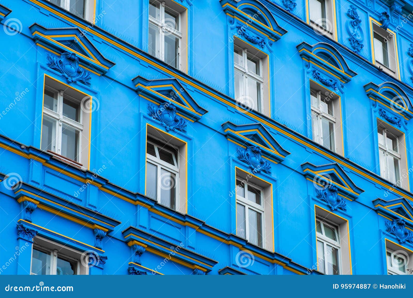 Blue Building Facade , Restored Facade in Berlin Stock Image - Image of ...