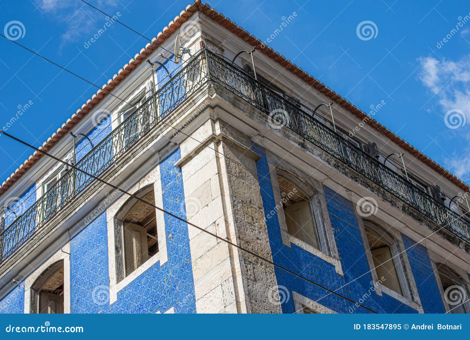 Blue building stock image. Image of manycoloured, district - 183547895