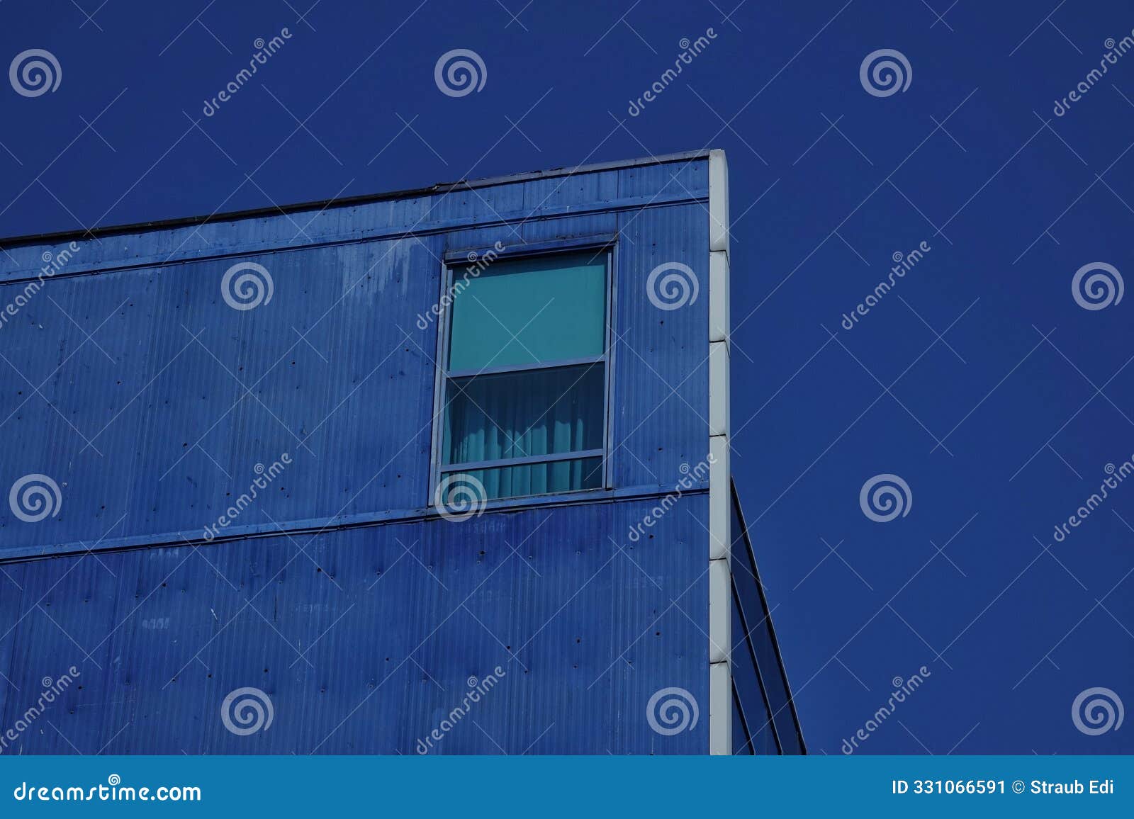 Blue Building and Window on a Blue Sky Background Stock Image - Image ...