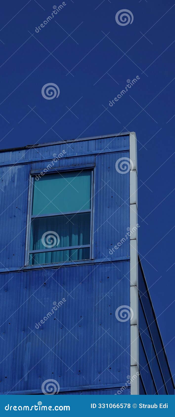 Blue Building and Window on a Blue Sky Background Stock Photo - Image ...