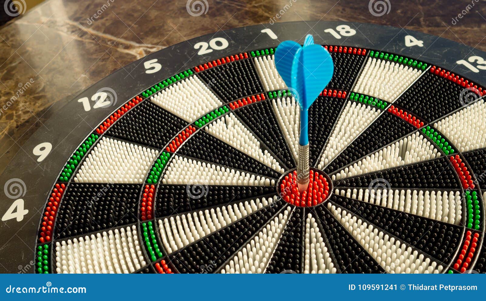 Blue Bullseye Dart Arrow Hitting Target Center of Dartboard. Goal ... Blue Bullseye Dart Arrow Hitting Target Center of Dartboard. Goal ...