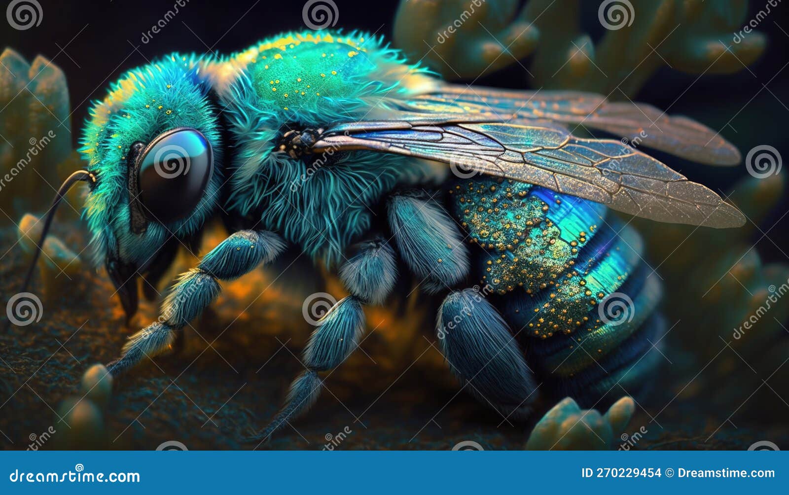 Blue bumble bee stock illustration. Illustration of closeup - 270229454