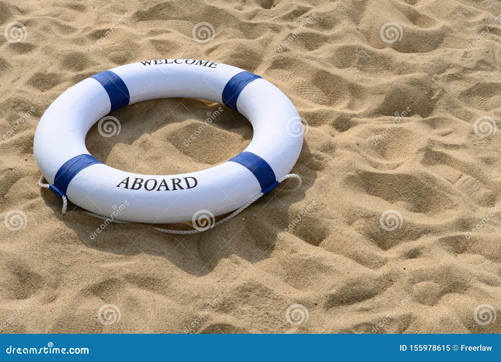 Blue Buoy on Sand with Word of Welcome Aboard Stock Image - Image of ...
