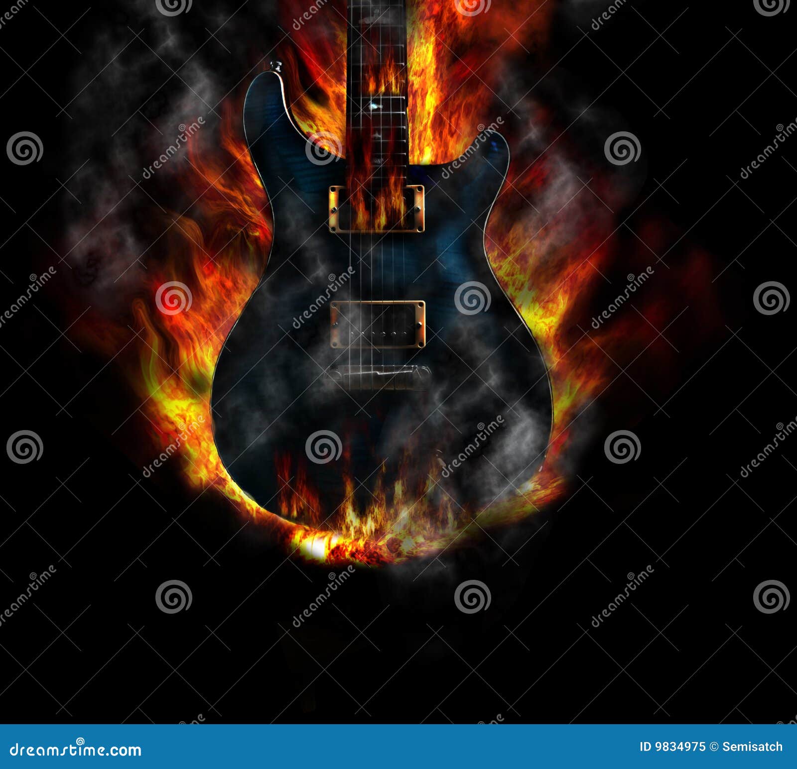 Blue burning guitar stock illustration. Illustration of electric - 9834975