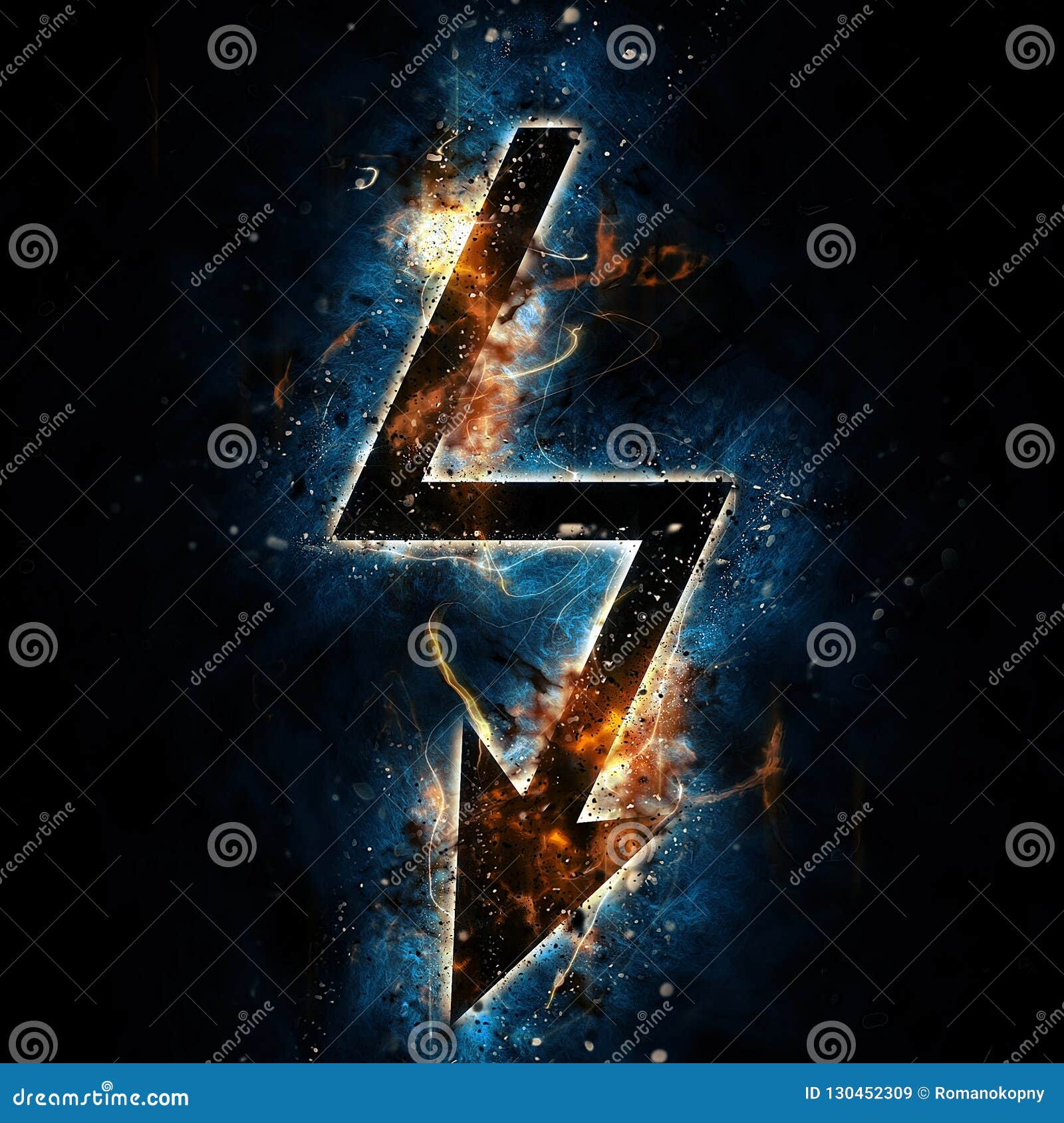 Blue Burning Sign of Lightning Stock Illustration - Illustration of ...