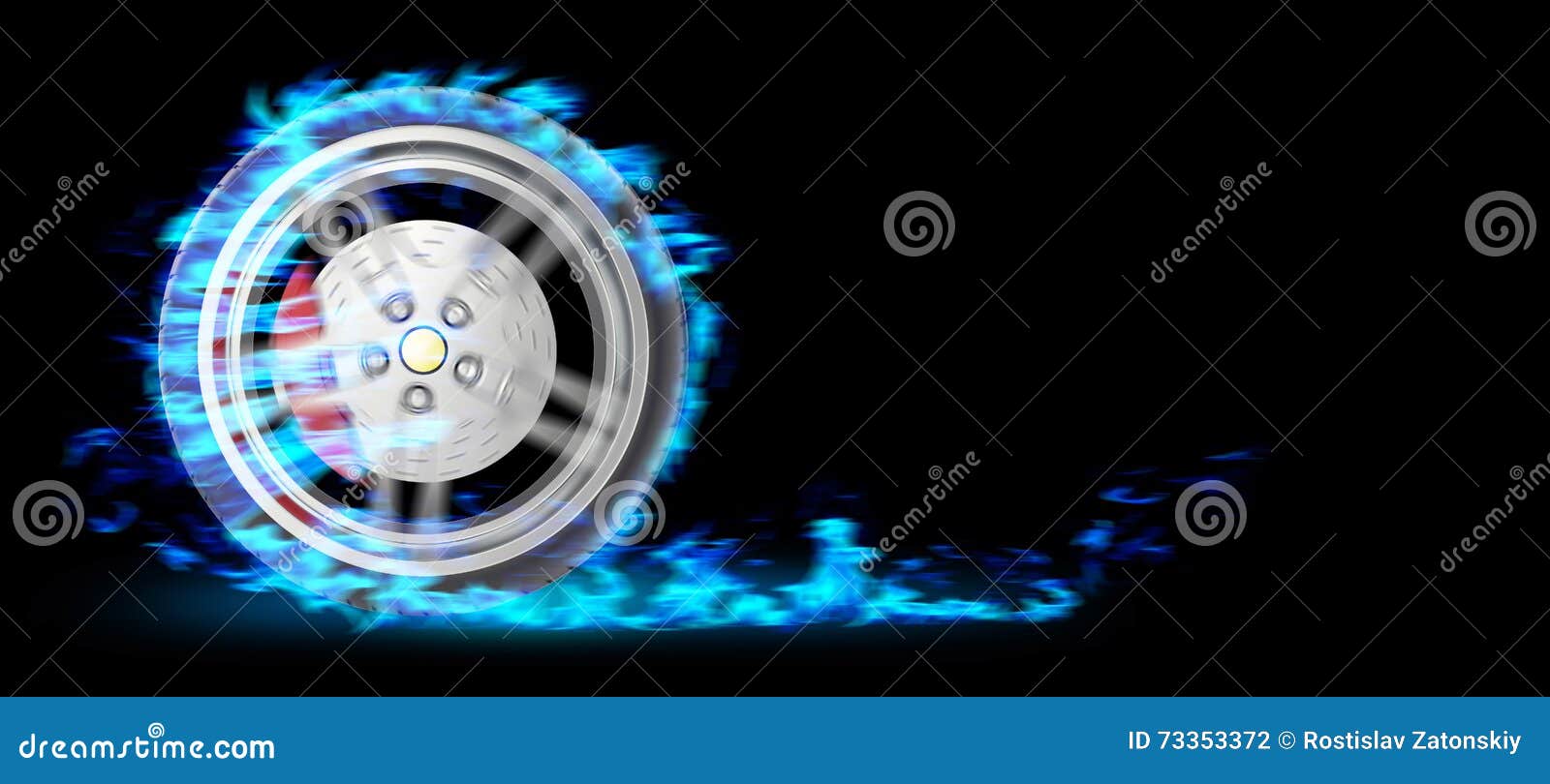 Blue Burning Wheel on Black Bacgkround. 3d Illustration Stock ...