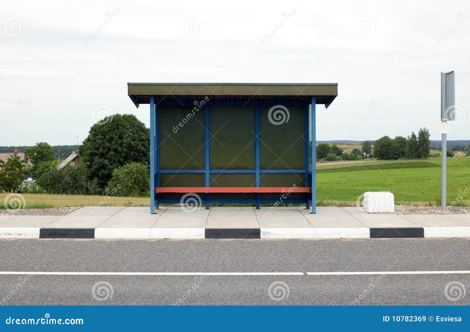 Blue bus stop stock image. Image of grass, road, stop - 10782369