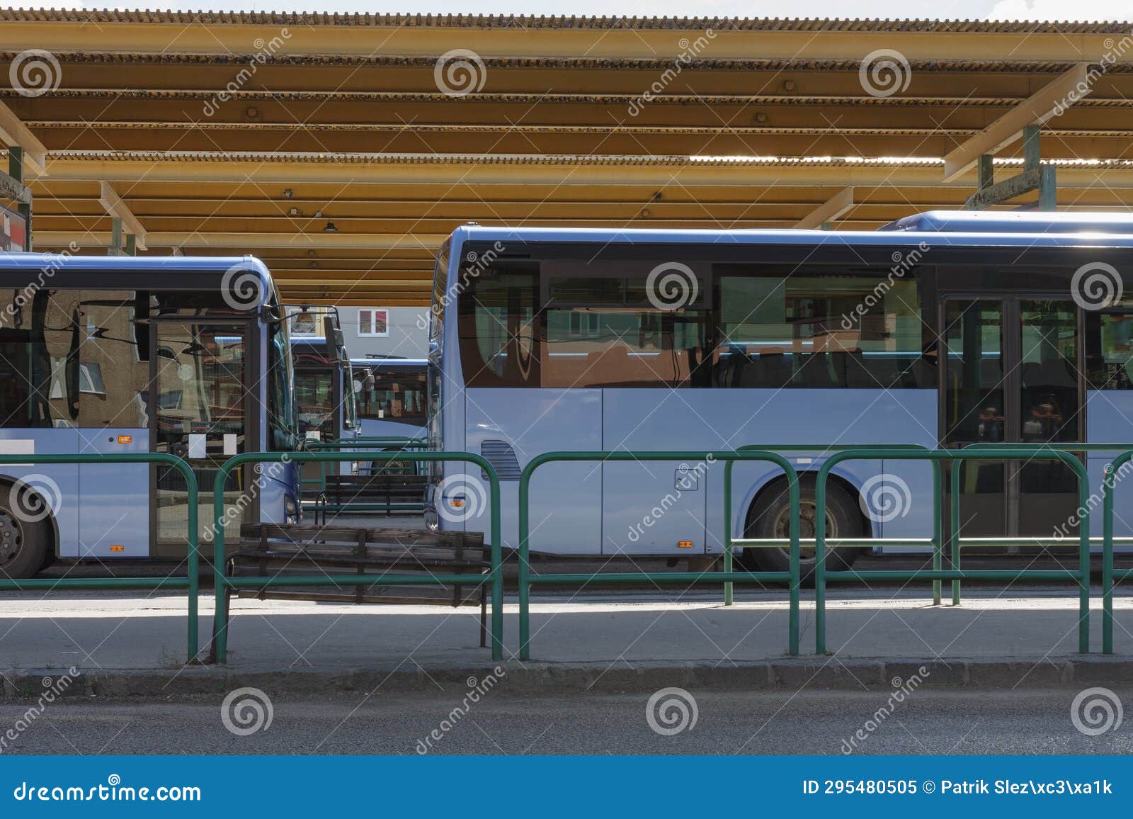 Blue Buses Parking, Waiting for Passengers on Bus Station Stock Image ...