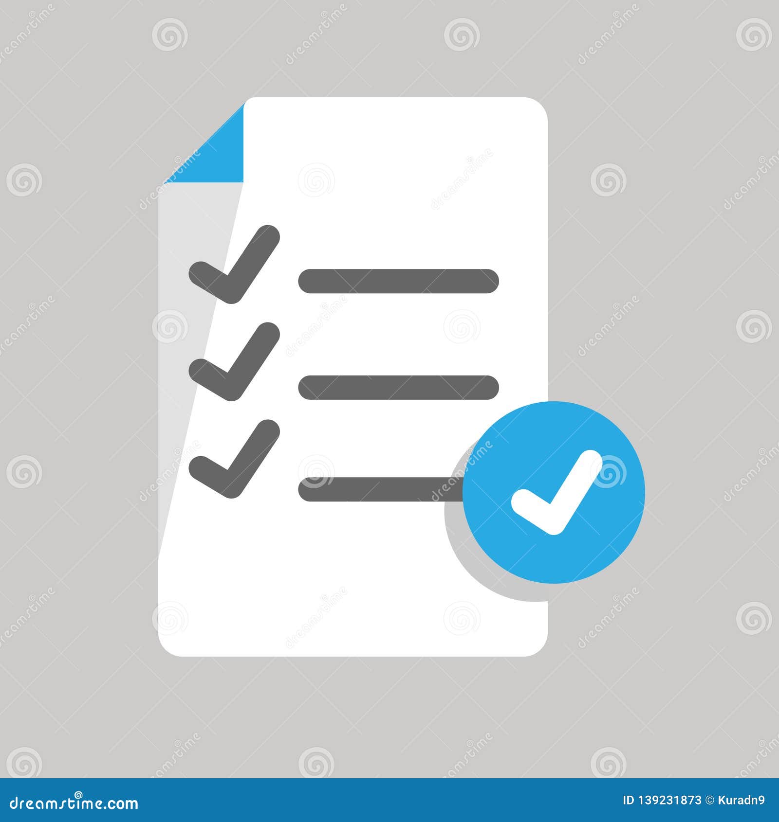 Blue Business File Icon in Flat Design with Check List Symbol Inside ...