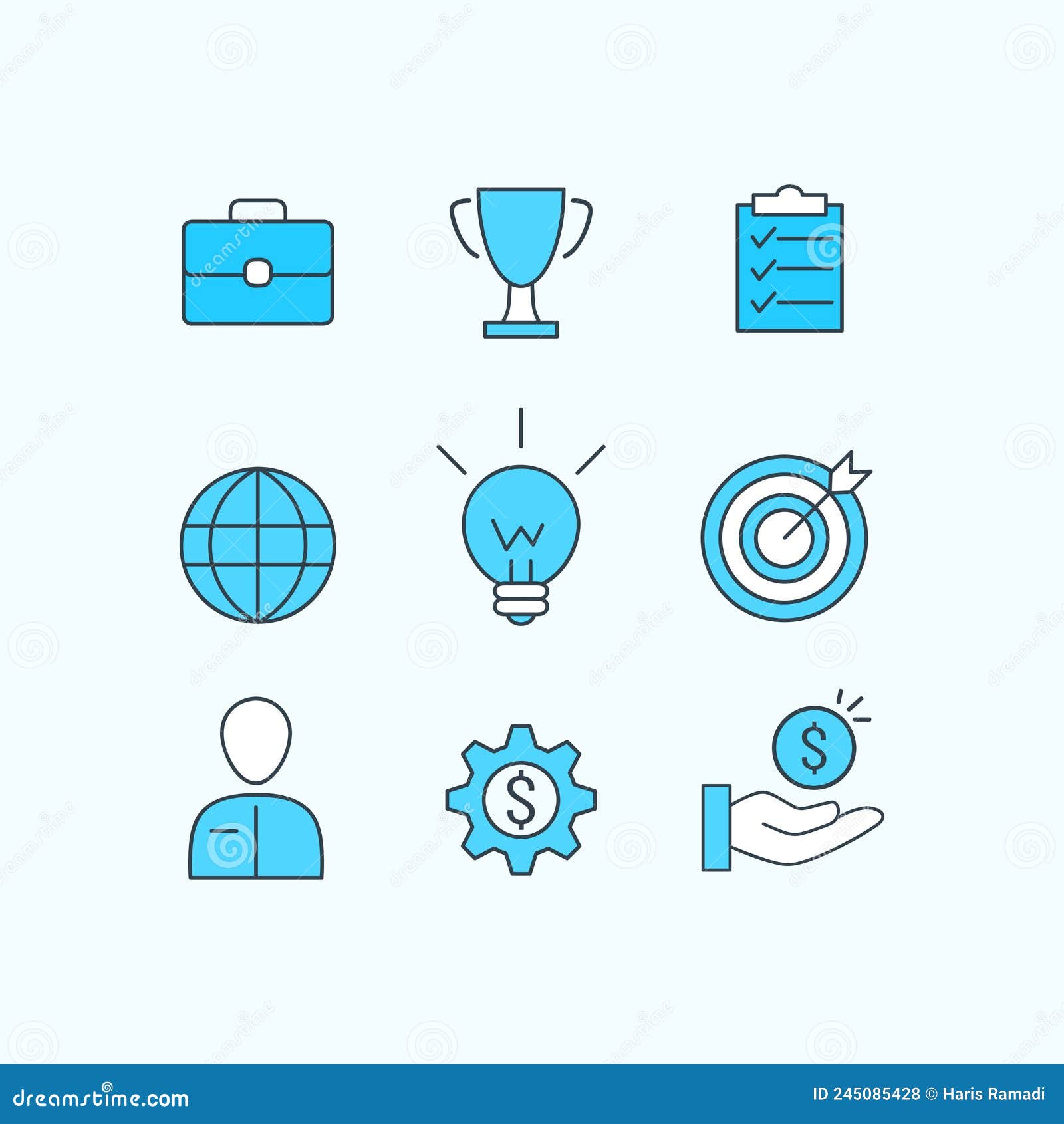Blue Business Icons and Illustrations Set Stock Vector - Illustration ...