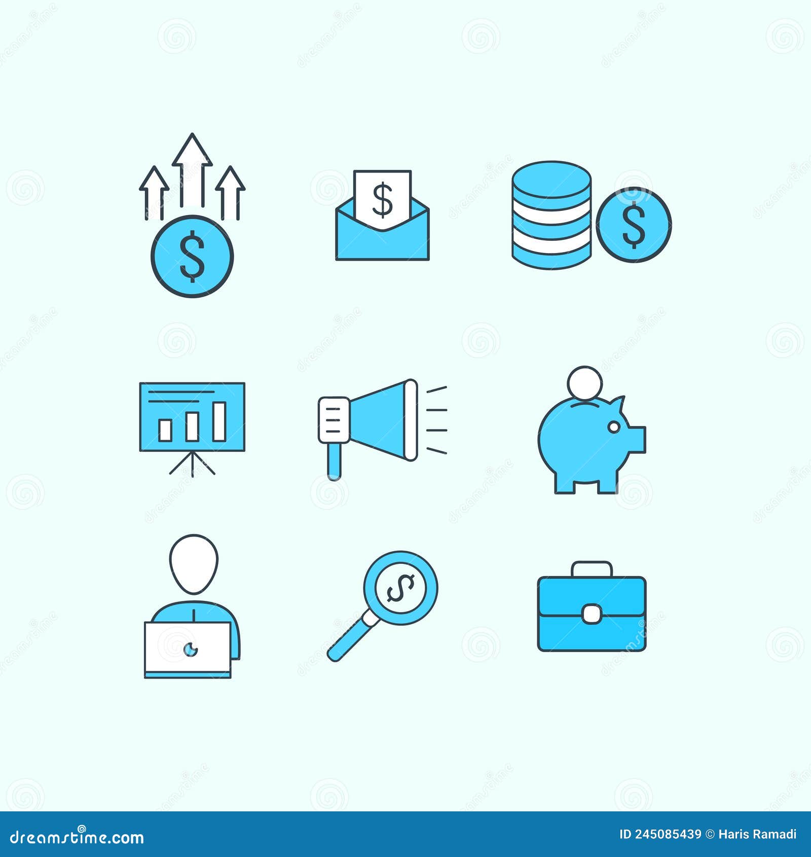 Blue Business Icons and Illustrations Set Stock Vector - Illustration ...