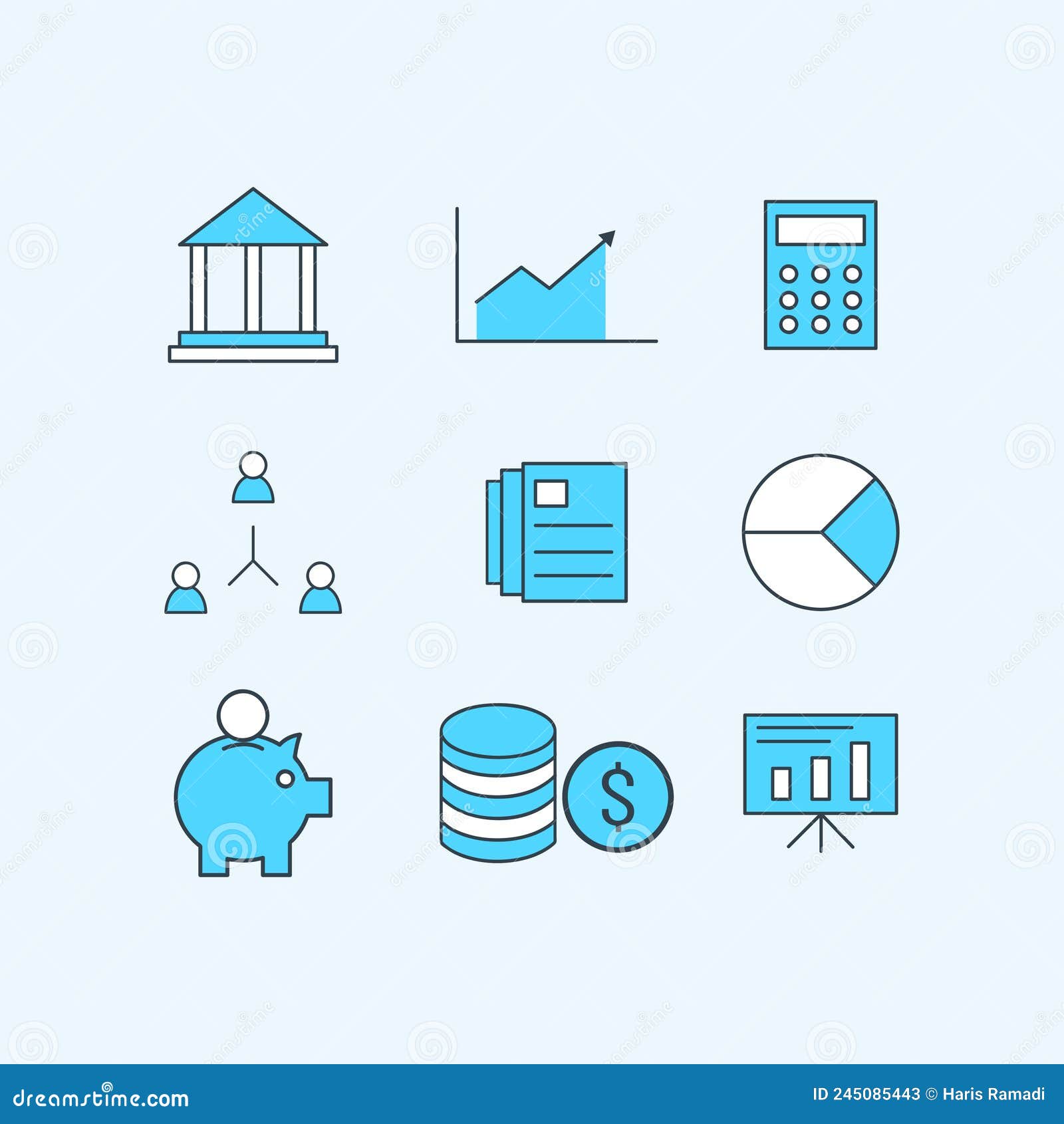 Blue Business Icons and Illustrations Set Stock Vector - Illustration ...