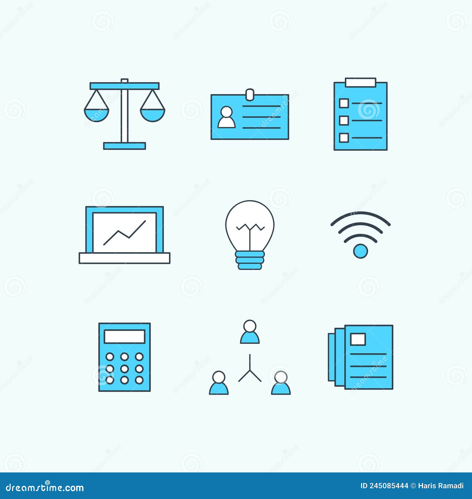 Blue Business Icons and Illustrations Set Stock Vector - Illustration ...
