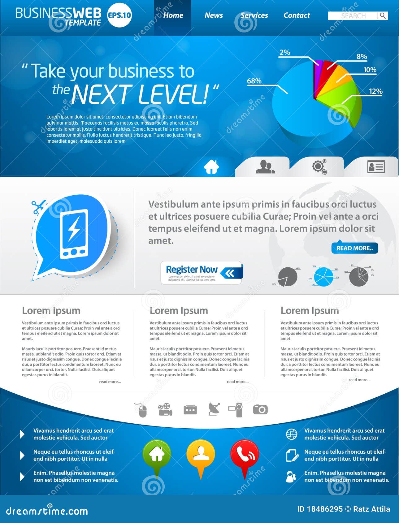 Blue Business Web Template Layout Stock Vector - Illustration of design ...