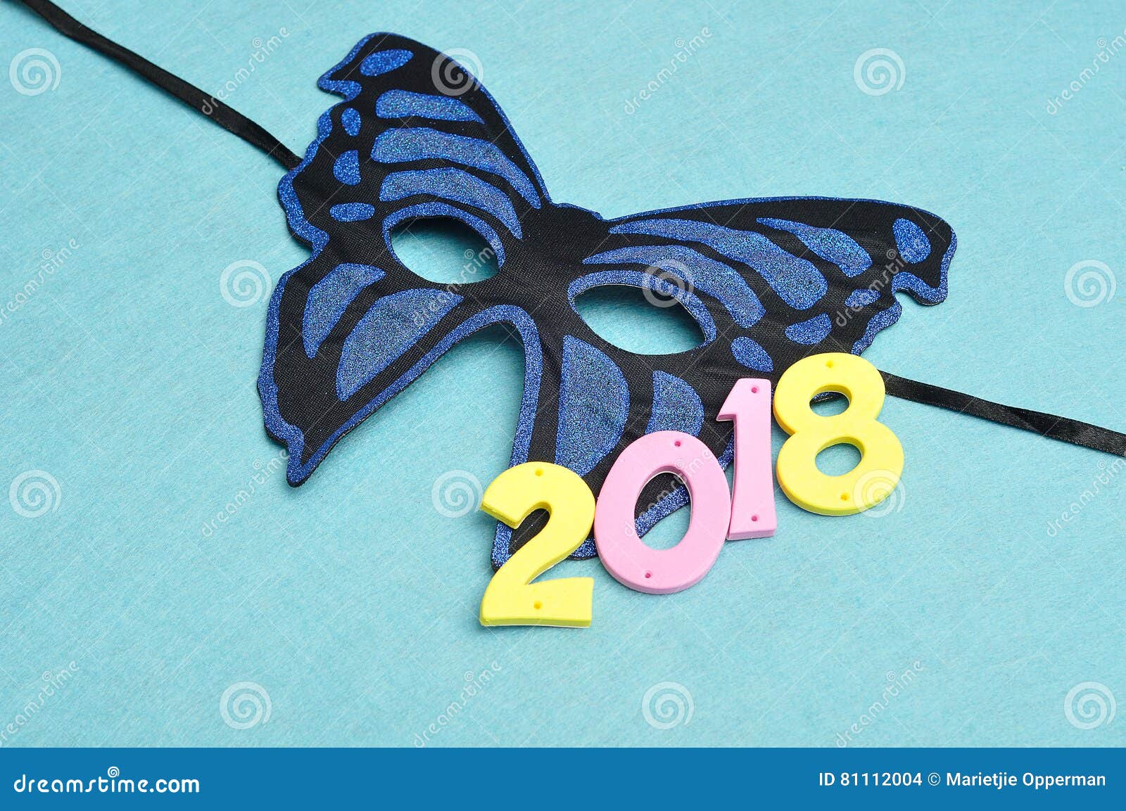 2018 and a Blue Butterfly Carnival Mask Stock Photo - Image of mask ...