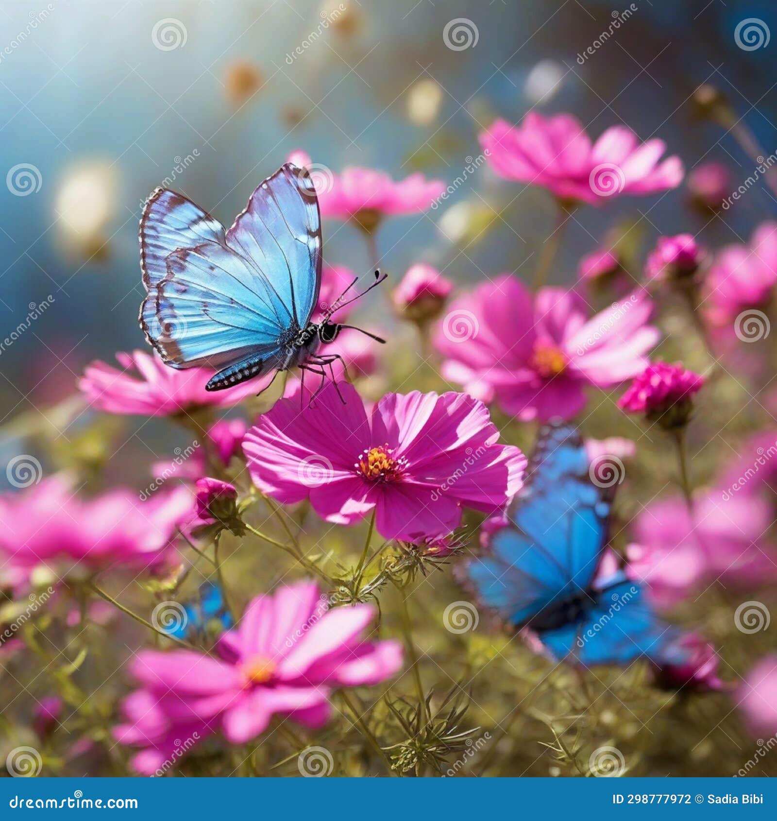 Blue Butterfly on the Flowers Stock Illustration - Illustration of ...
