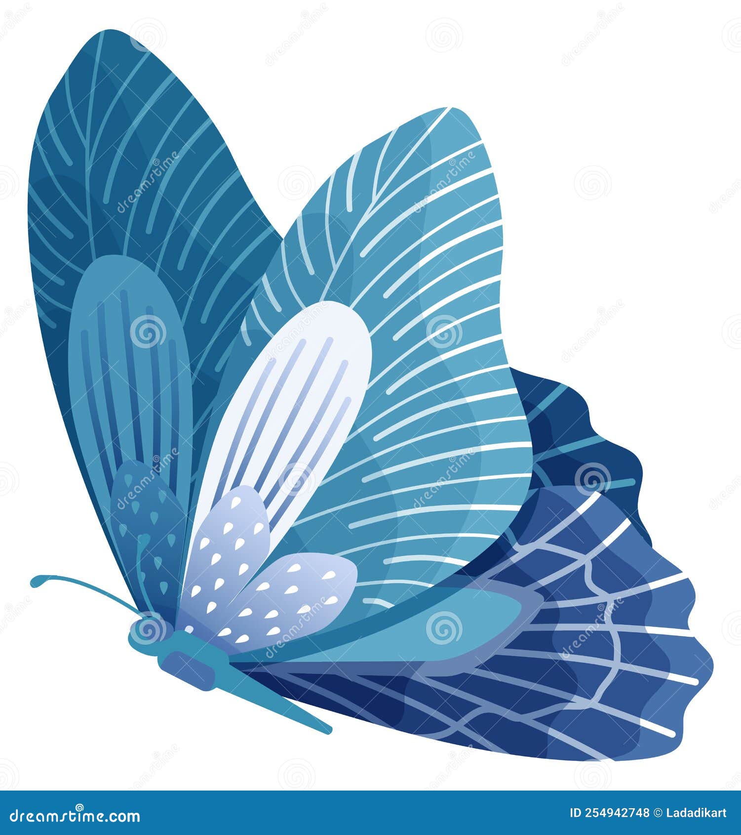 Blue Butterfly Flying. Beautiful Patterned Insect Wings Stock Vector ...