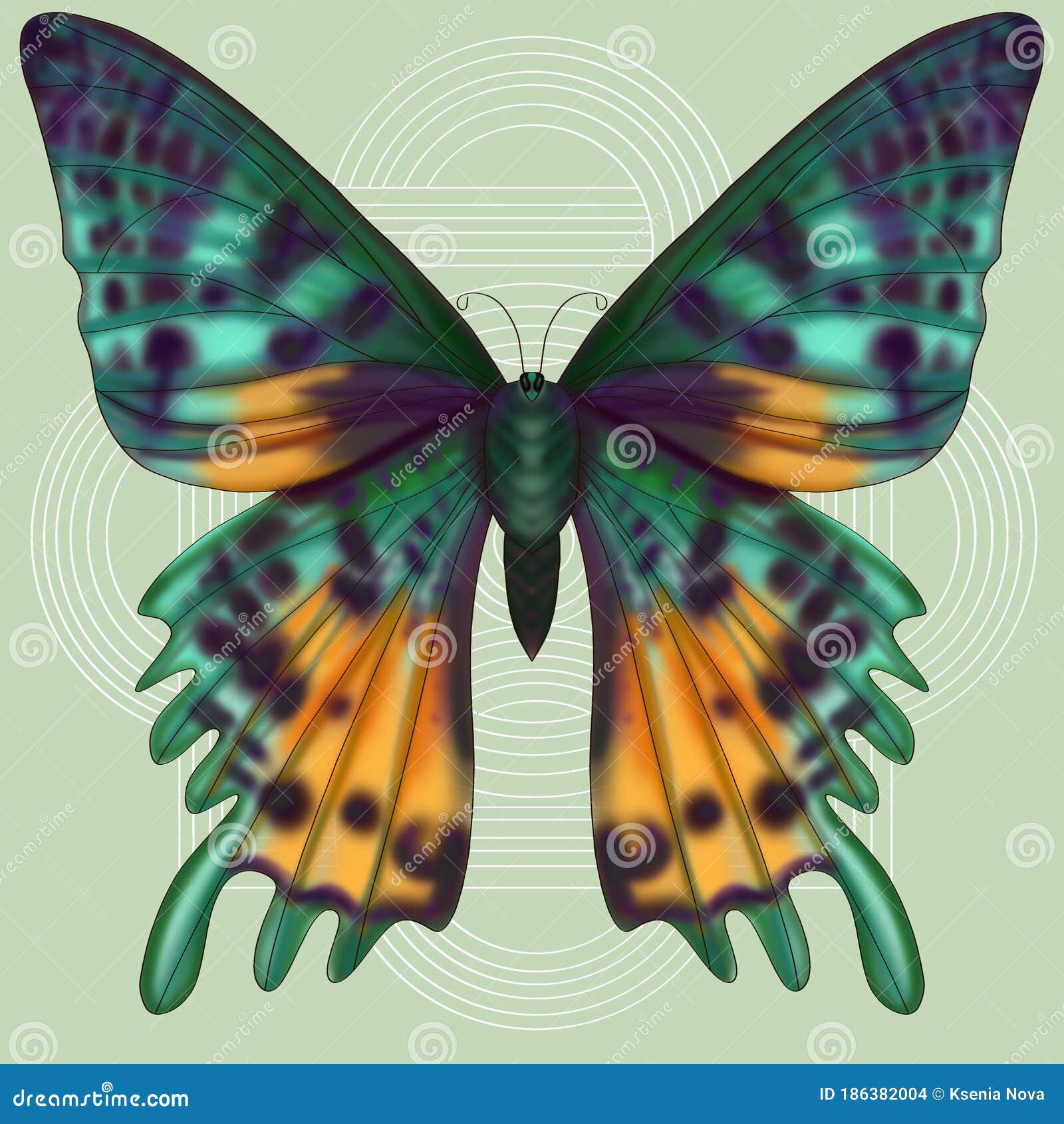 Blue Butterfly with a Gradient on the Pattern. Stock Illustration ...