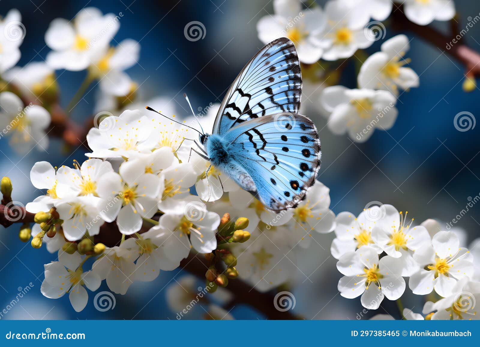 Blue Butterfly with Spring Flowers Stock Illustration - Illustration of ...