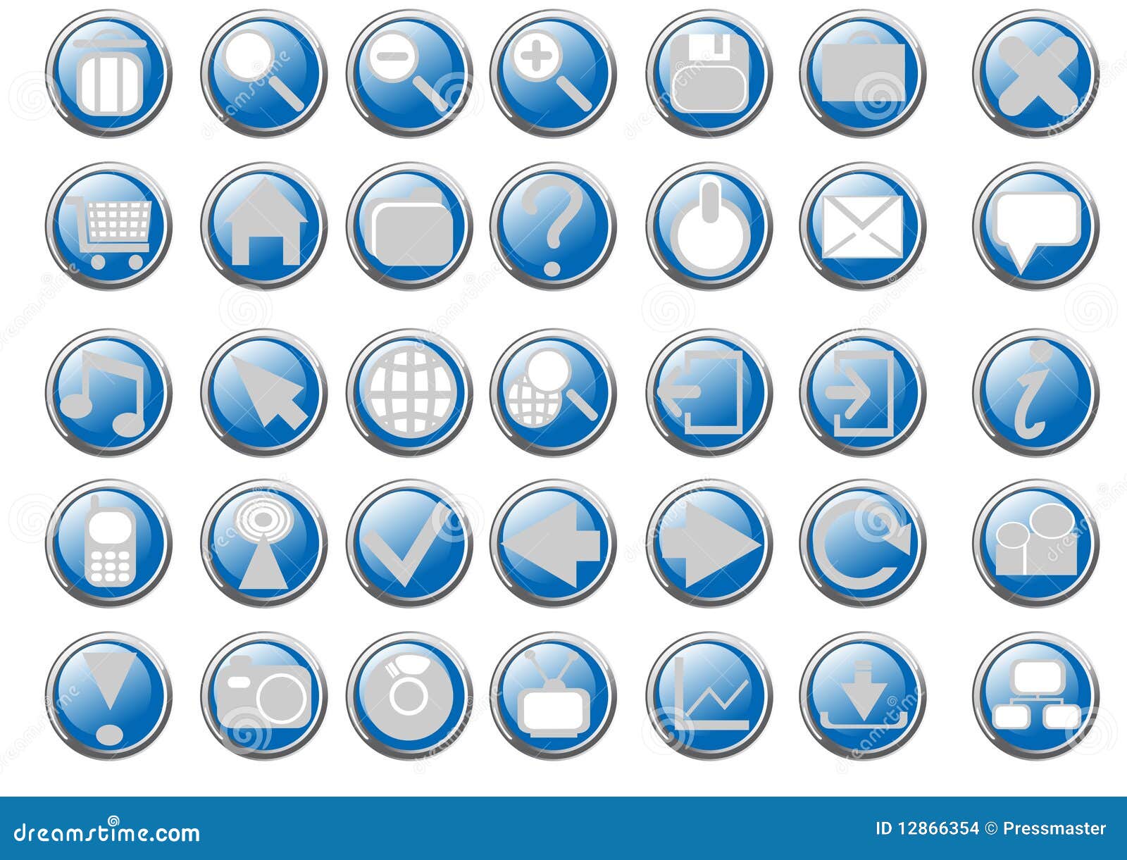 Blue button icons stock illustration. Illustration of gradient - 12866354