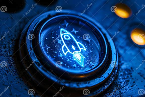 A Blue Button with a Rocket on it. Stock Photo - Image of icon, future ...
