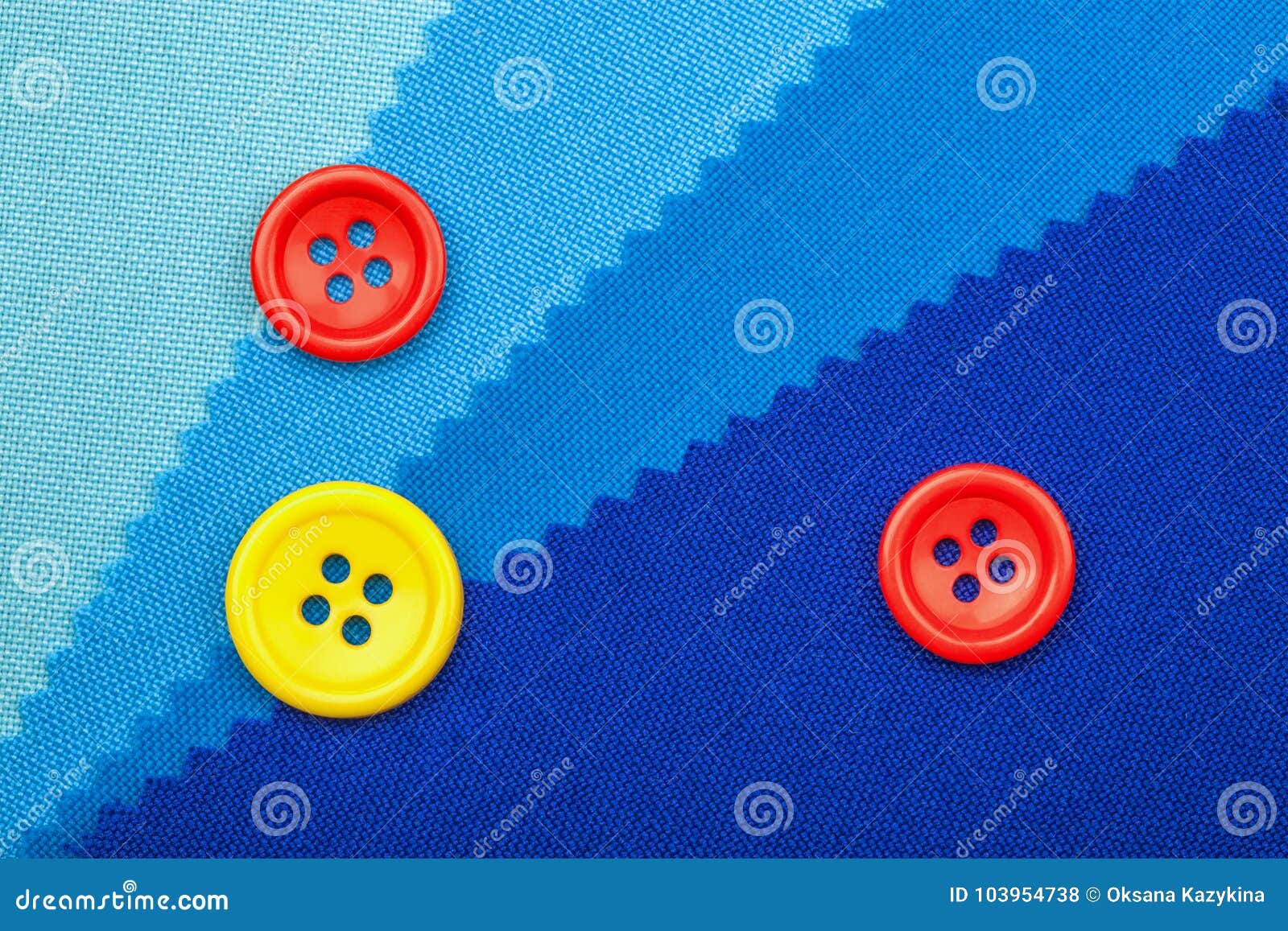 Blue Button and Samples of Fabric Texture Detail Stock Photo - Image of ...