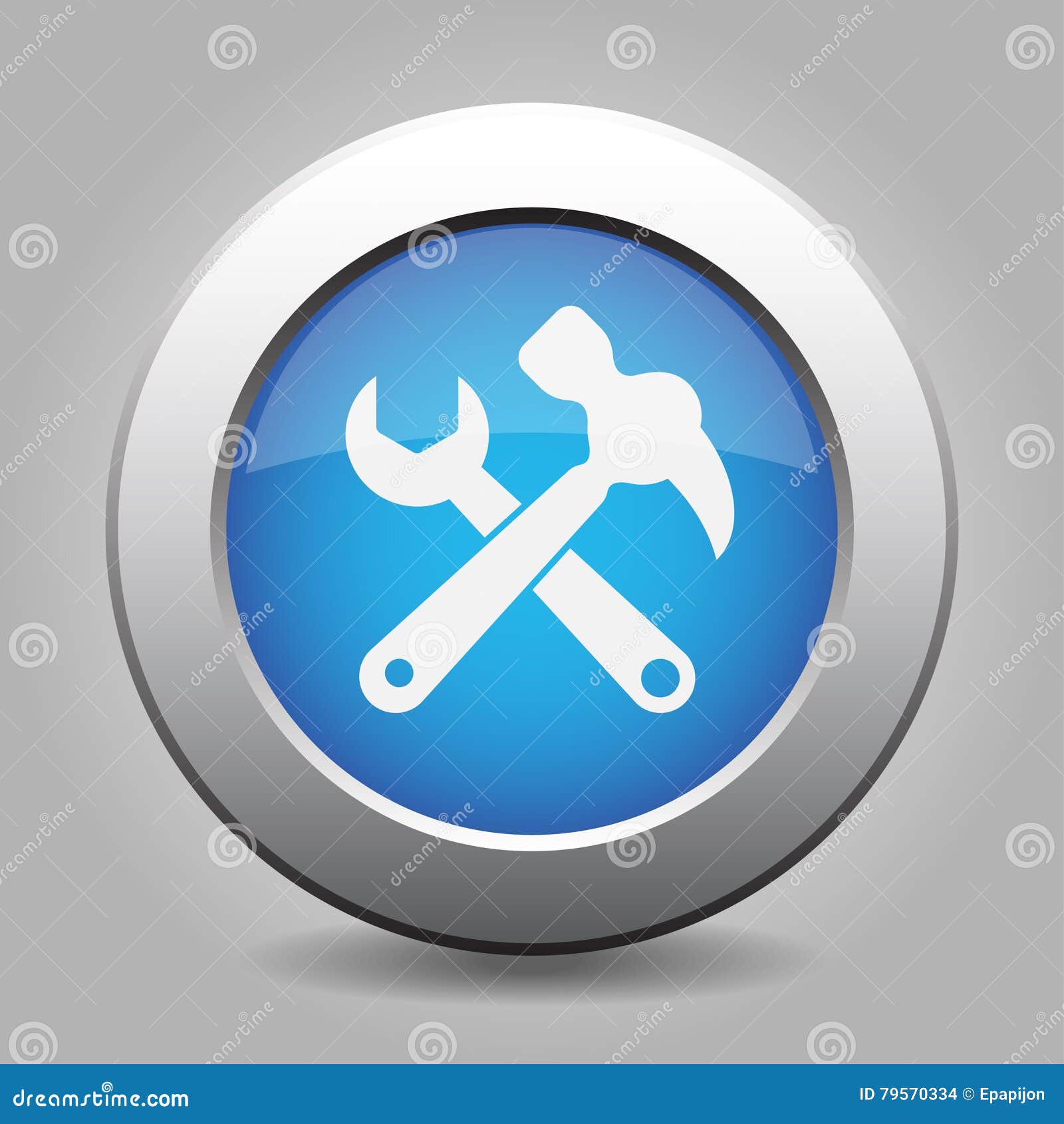 Blue Button, White Claw Hammer With Spanner Icon Vector Illustration ...