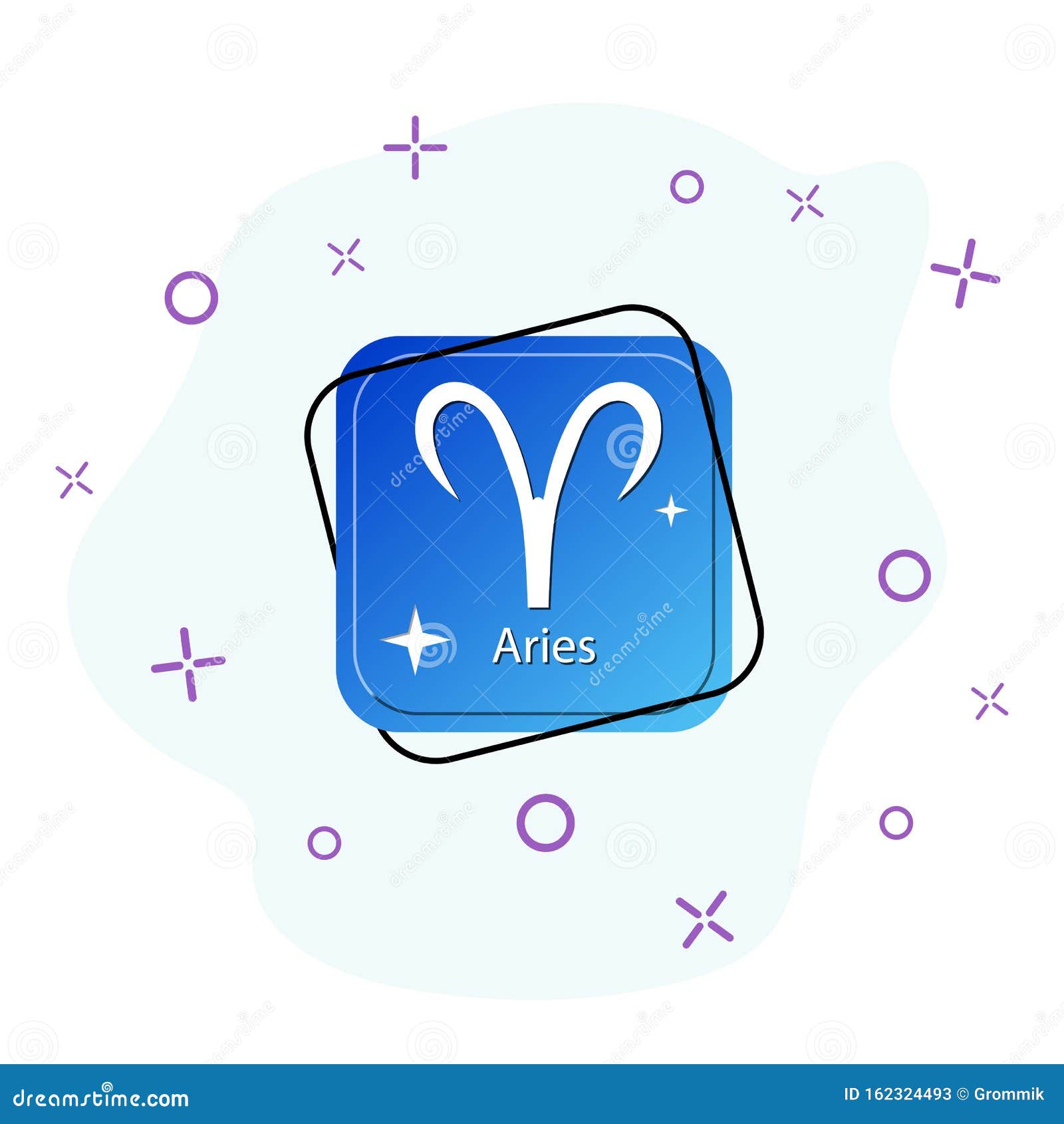 Blue Button with Zodiac Sign Aries Symbol Stock Vector - Illustration ...