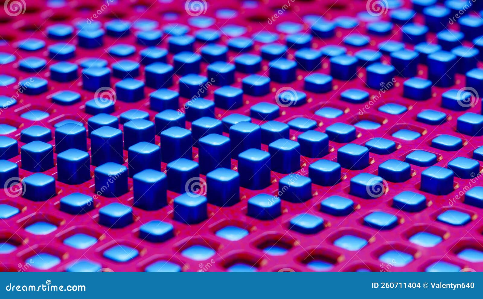 Blue Buttons Arranged in Rows on a Red Surface. 3D Rendering ...
