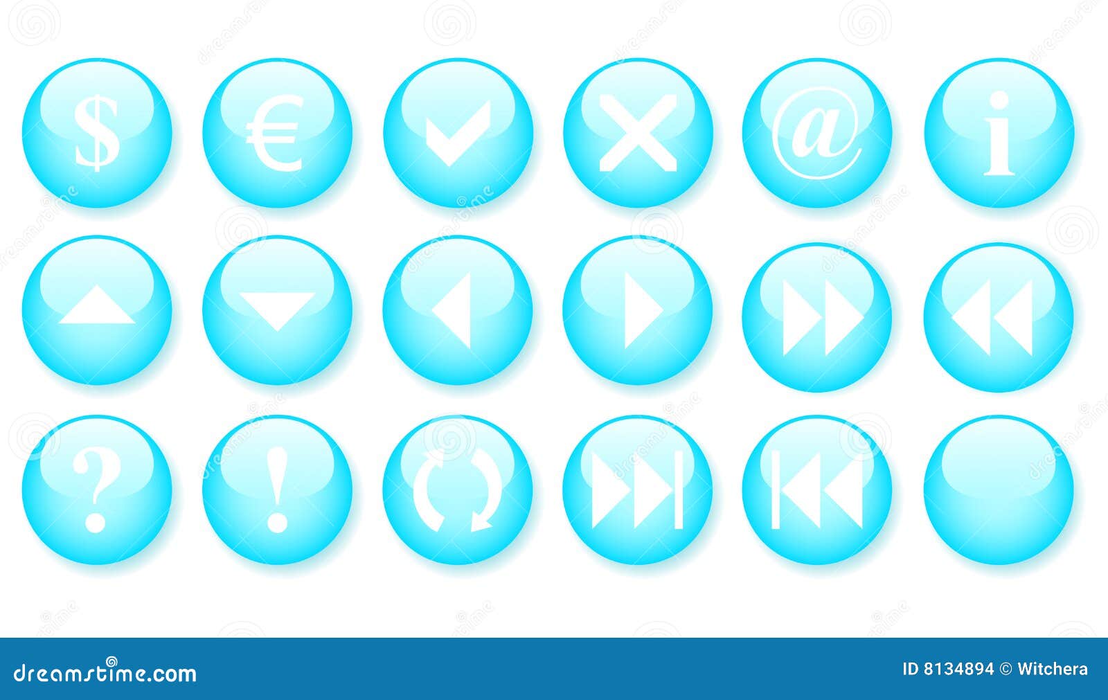 Blue buttons, icon set stock illustration. Illustration of euro - 8134894