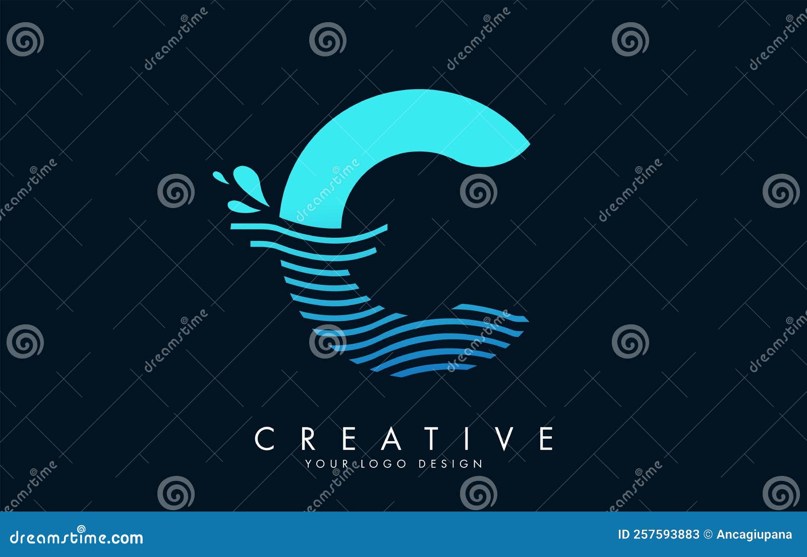 Blue C Letter Logo with Waves and Water Drops Design Stock Vector ...
