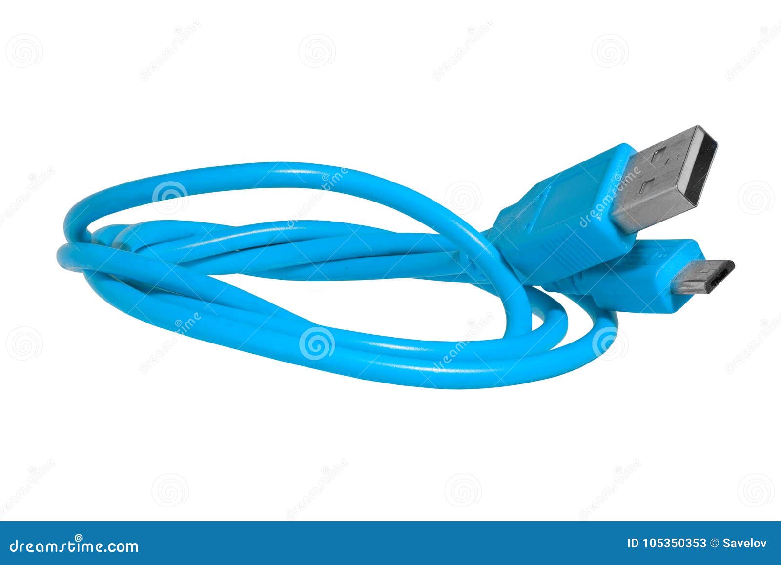 Blue Cable with Usb on Micro-usb Isolated on White Background Stock ...