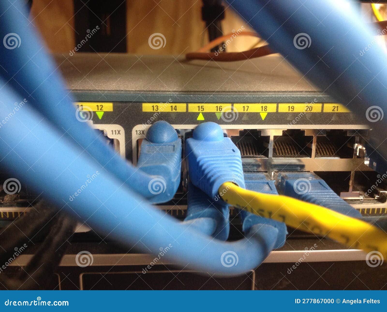 Blue Cables Going To Network Switch, it Data Wires Stock Photo - Image ...