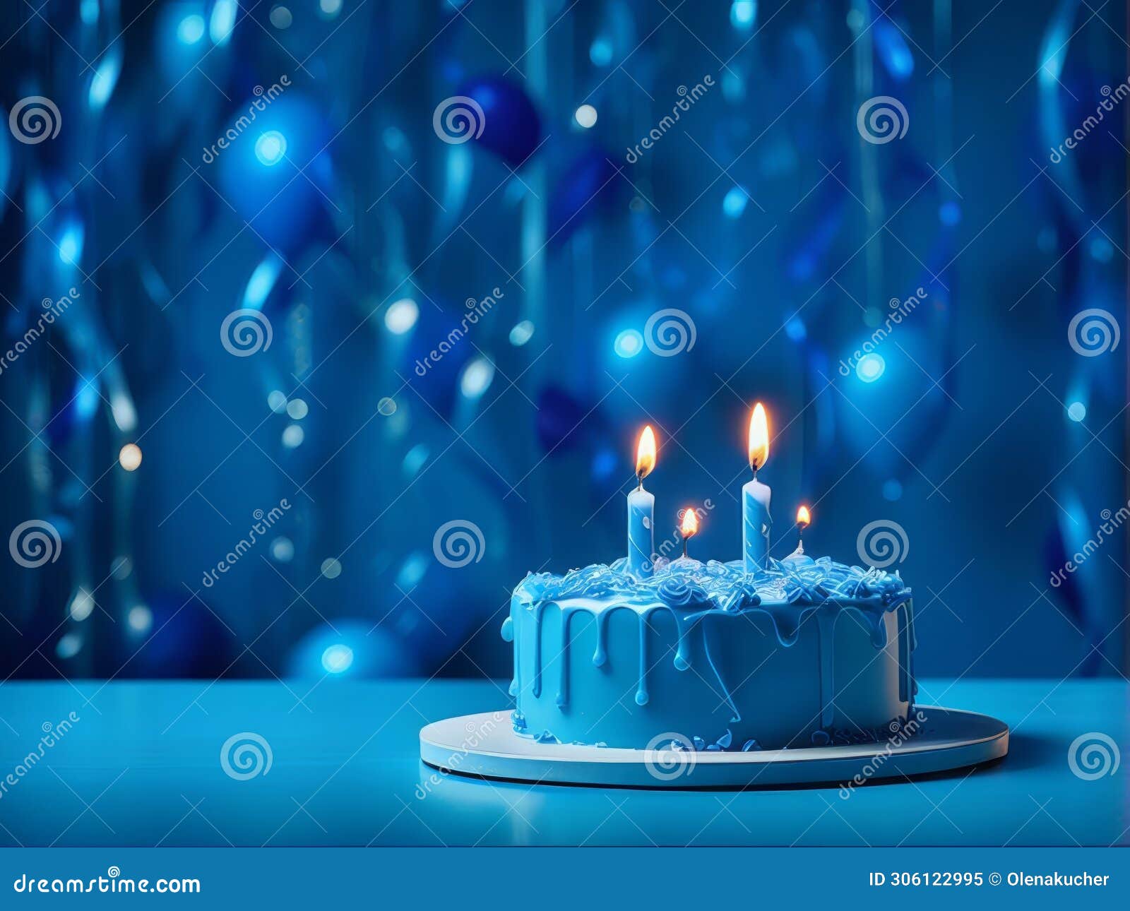 Blue Cake on Blue Empty Background Stock Image - Image of white, blue ...