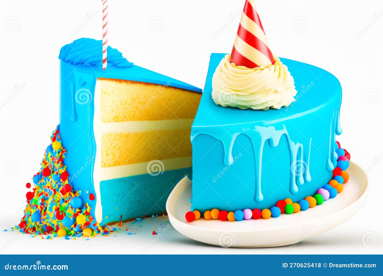 Blue Cake with Slice Cut Out of it Generative AI Stock Illustration ...