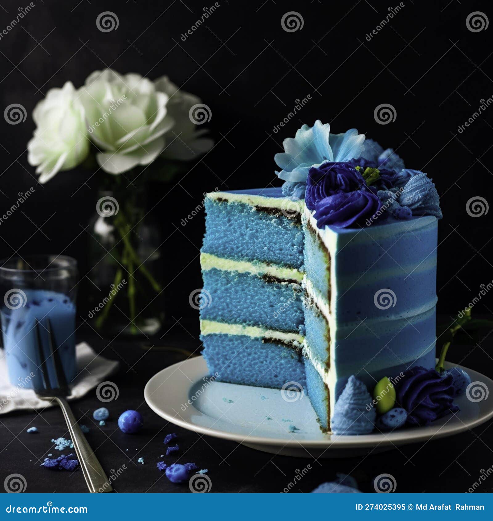 A Blue Cake with a Slice Cut Out of it, Created Using Generative Ai ...