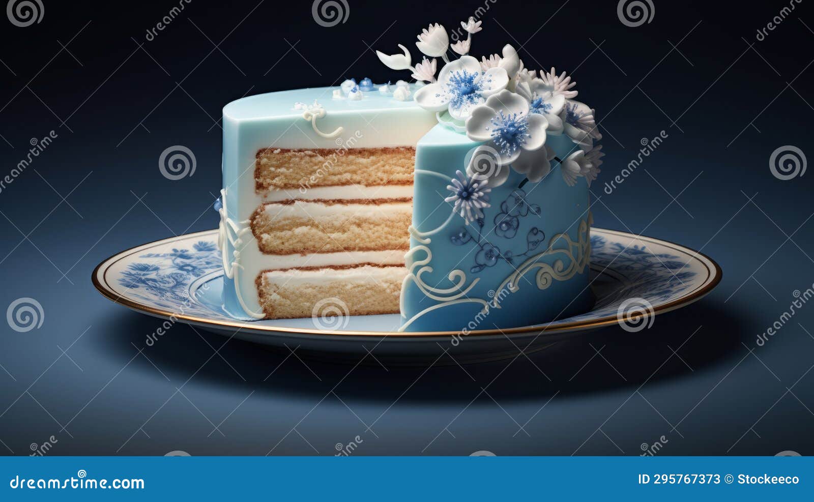 Hyperrealistic 3d Cake Model with Blue Sakura Flowers Stock ...