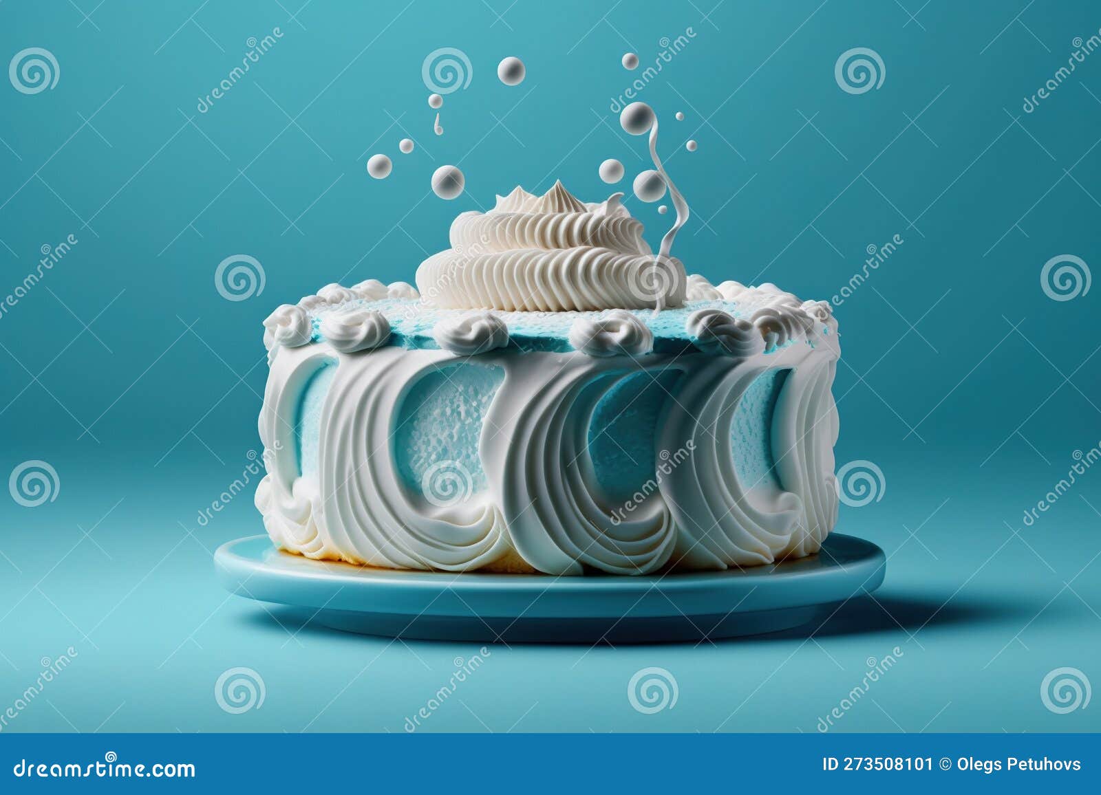 A Blue Cake with White Frosting on a Blue Plate on a Blue Background ...