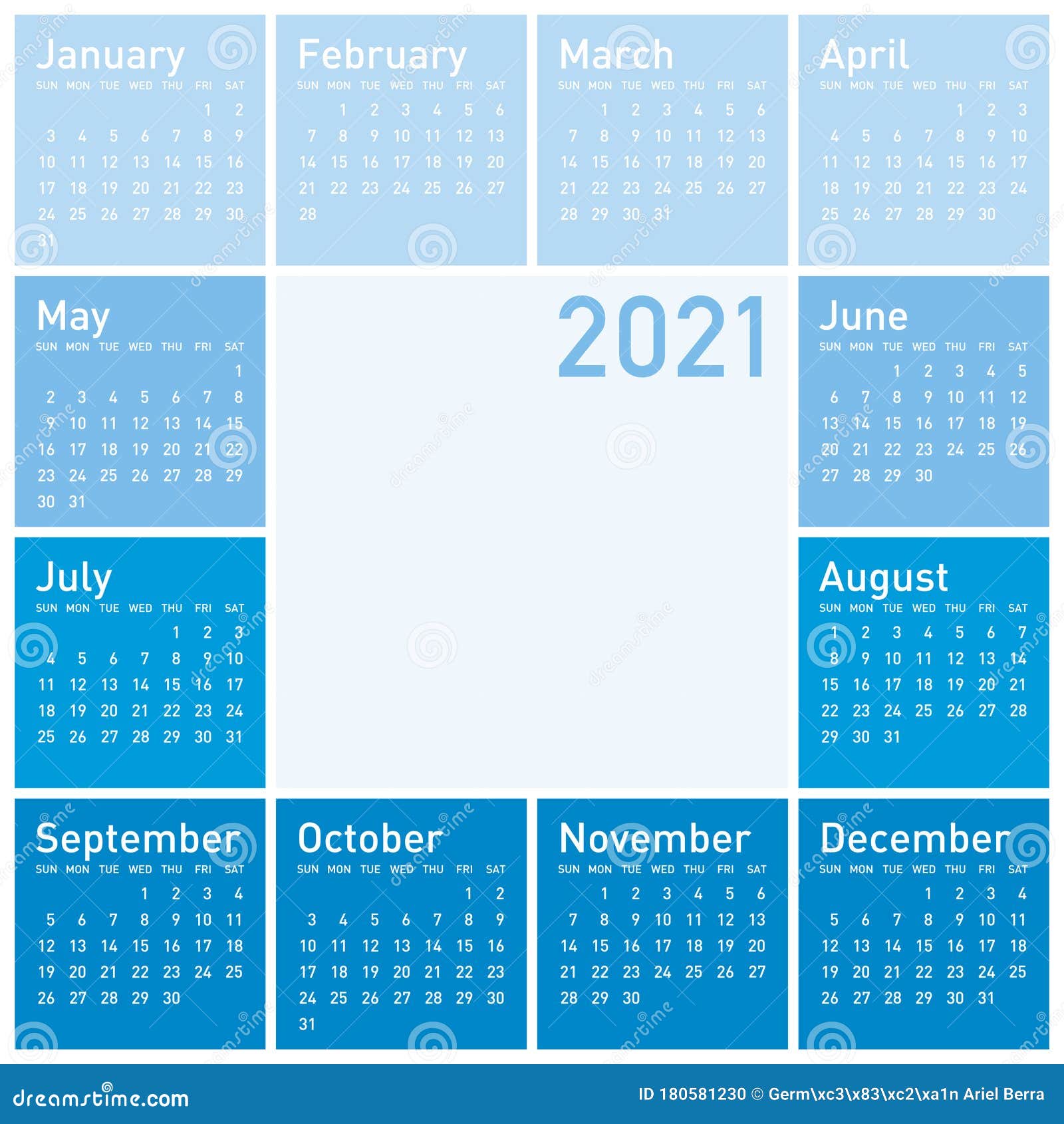 Blue Calendar for Year 2021 Stock Vector - Illustration of years ...