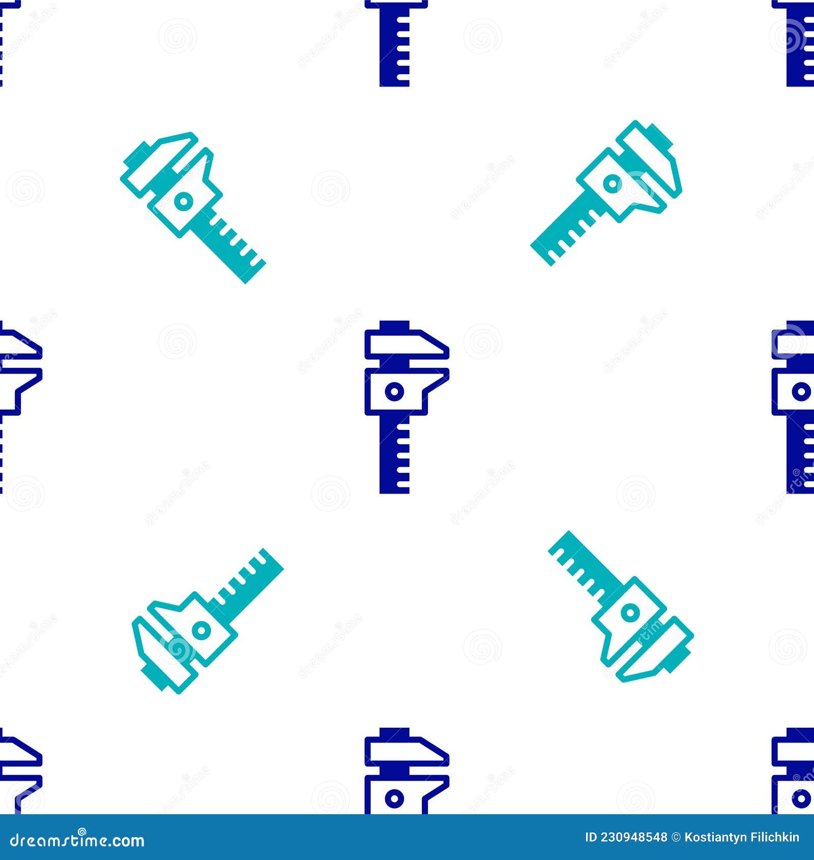 Blue Calliper or Caliper and Scale Icon Isolated Seamless Pattern on ...
