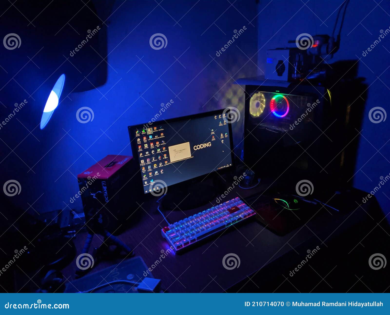 Blue Calm Gaming Setup editorial image. Image of blue - 210714070