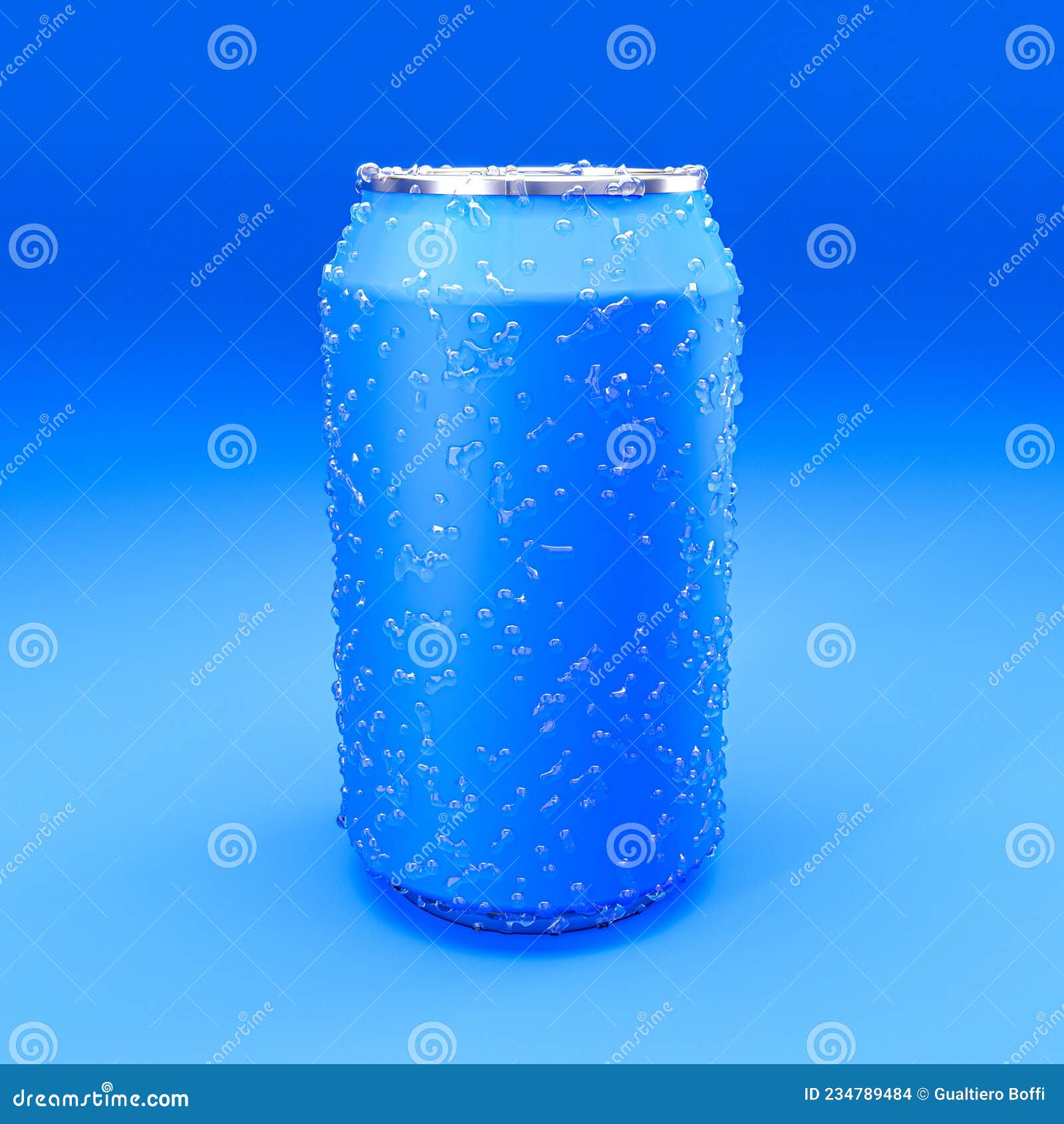 Blue Can with Condensation Drops on a Blue Background Stock ...