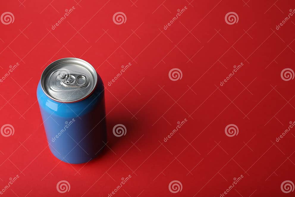 Blue Can of Energy Drink on Red Background. Space for Text Stock Image ...